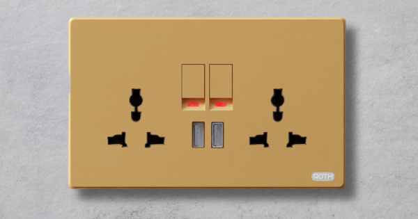 Modern Twin Socket with USB – Gold Finish | Shabbiri Hardware Kenya