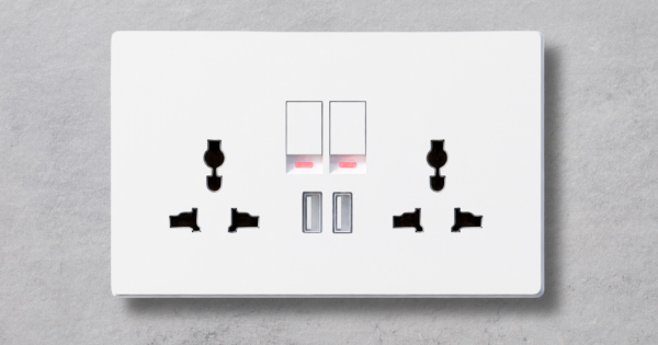 Modern Twin Socket with USB – White Finish | Shabbiri Hardware Kenya